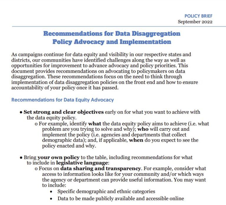 Recommen­dations for Data Disaggregation Policy Advocacy and ...